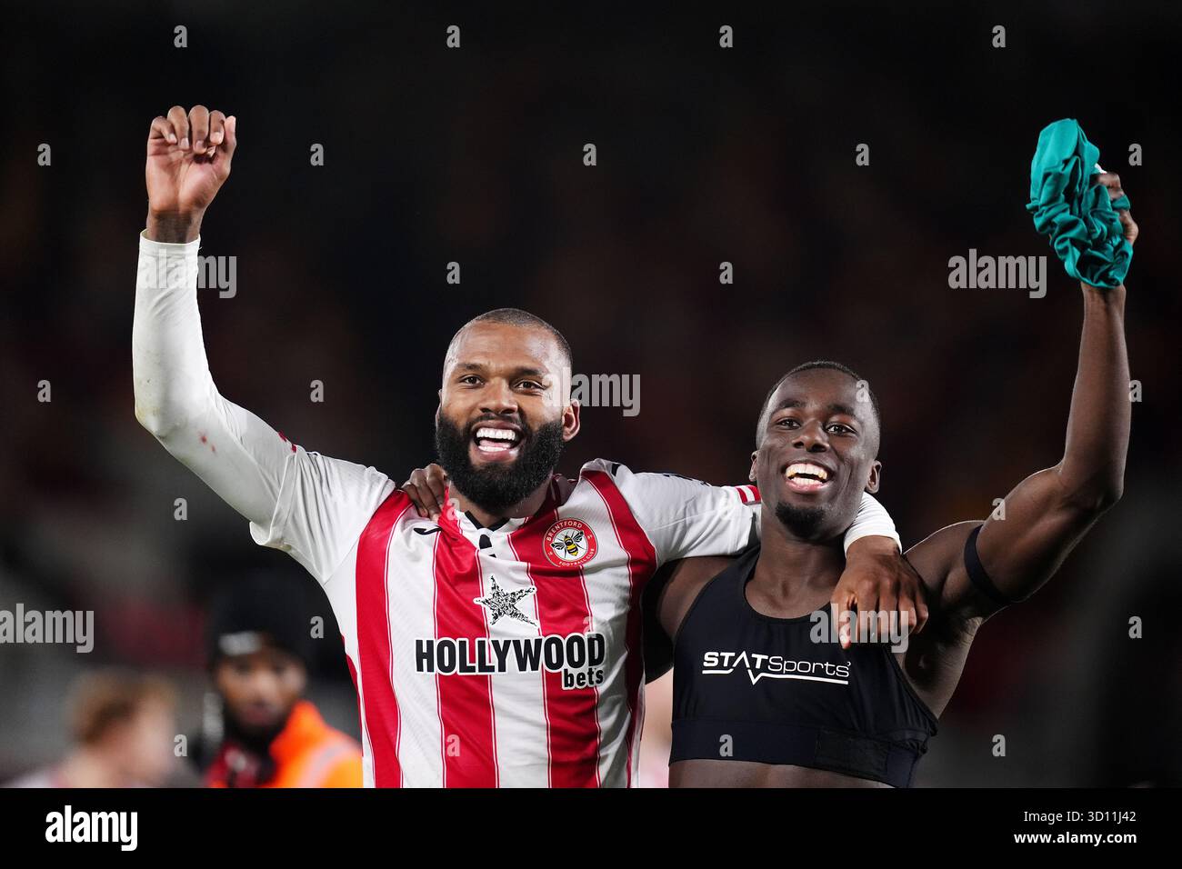 Brentford's Igor Thiago (left) and Michael Kayode after the Premier ...