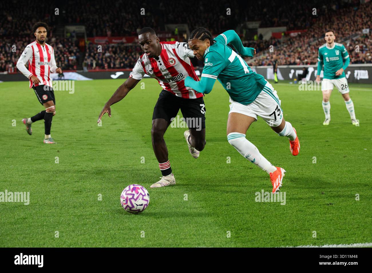 LONDON, UK - 25th Oct 2025: Michael Kayode of Brentford vies for ...