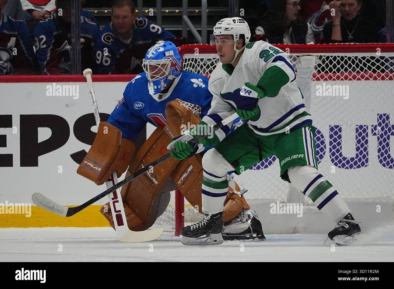 Carolina Hurricanes center Logan Stankoven (22) and Colorado Avalanche ...