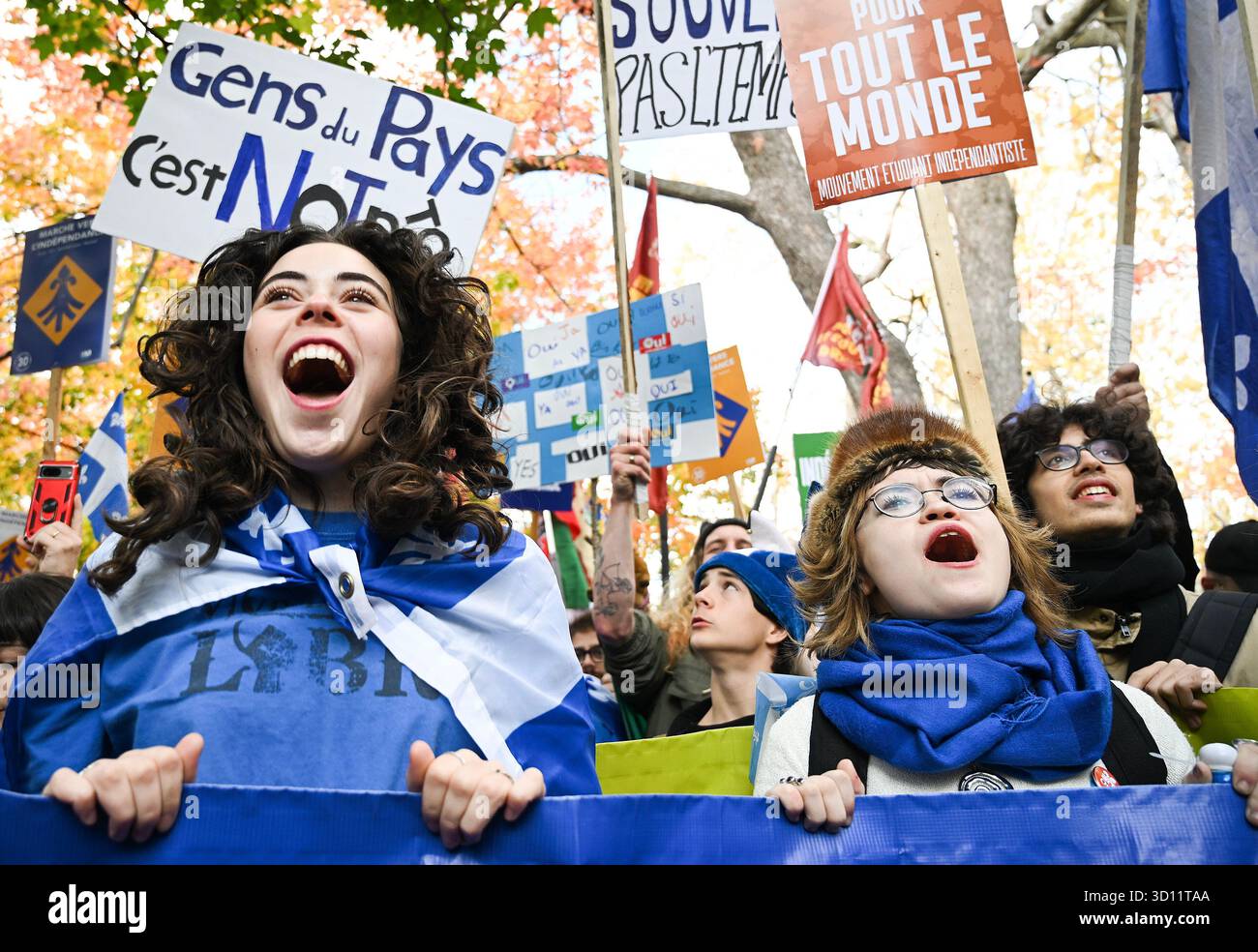 People participate in an independence rally in Montreal, Saturday, Oct ...