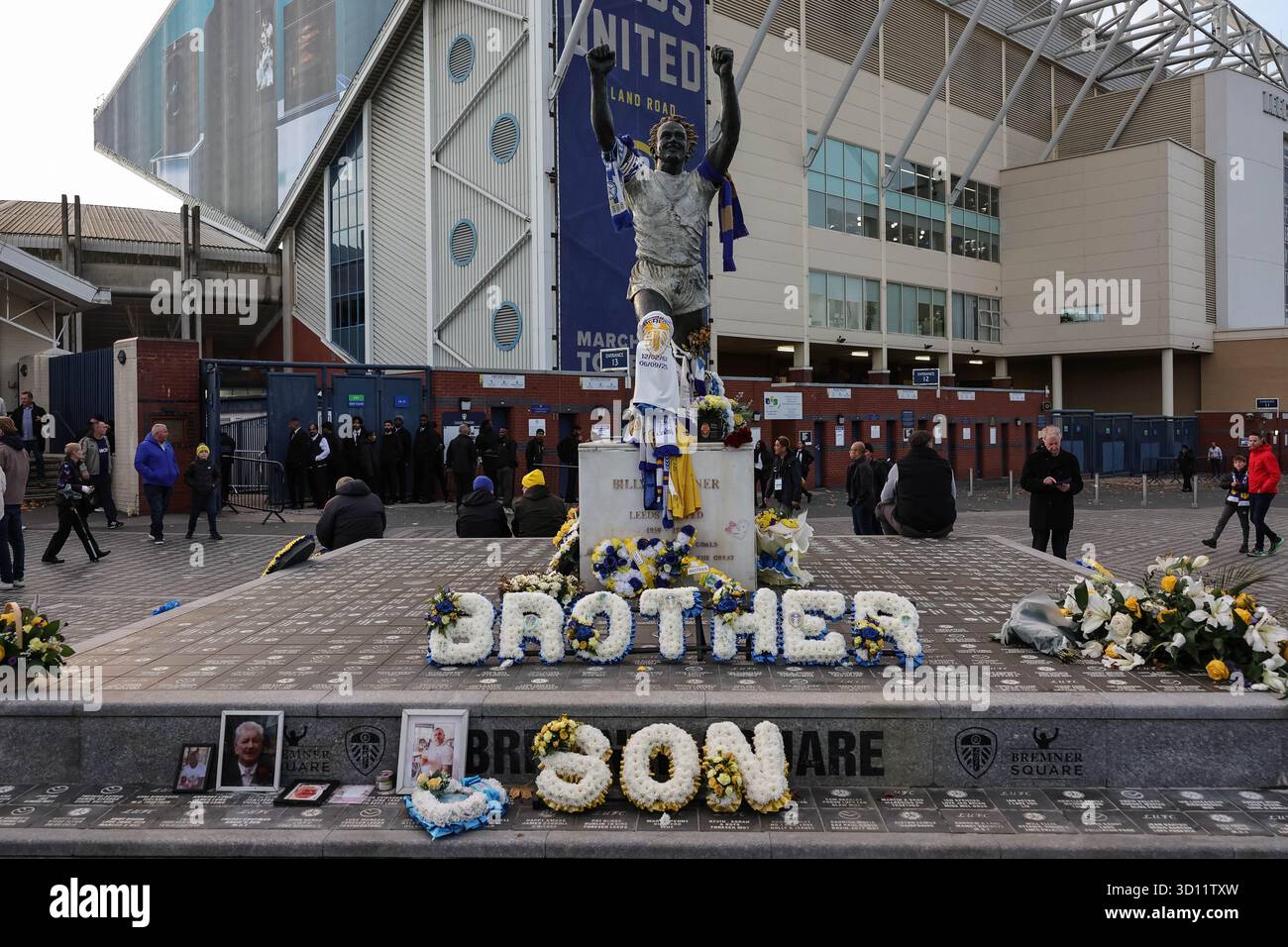 Flowers are laid at the Billy Bremner Statue during the Premier League ...