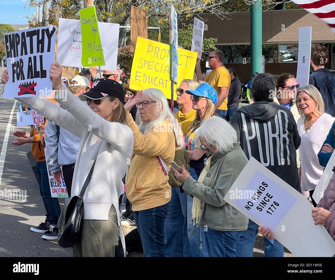 A crowd of protesters gather in the small town of Fairfield ...