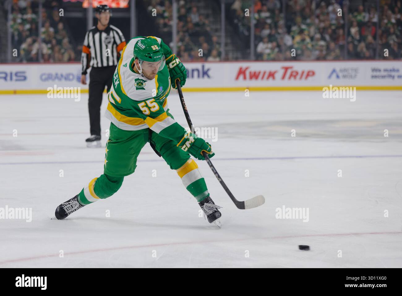 Minnesota Wild defenseman David Jiricek (55) takes a slapshot during ...