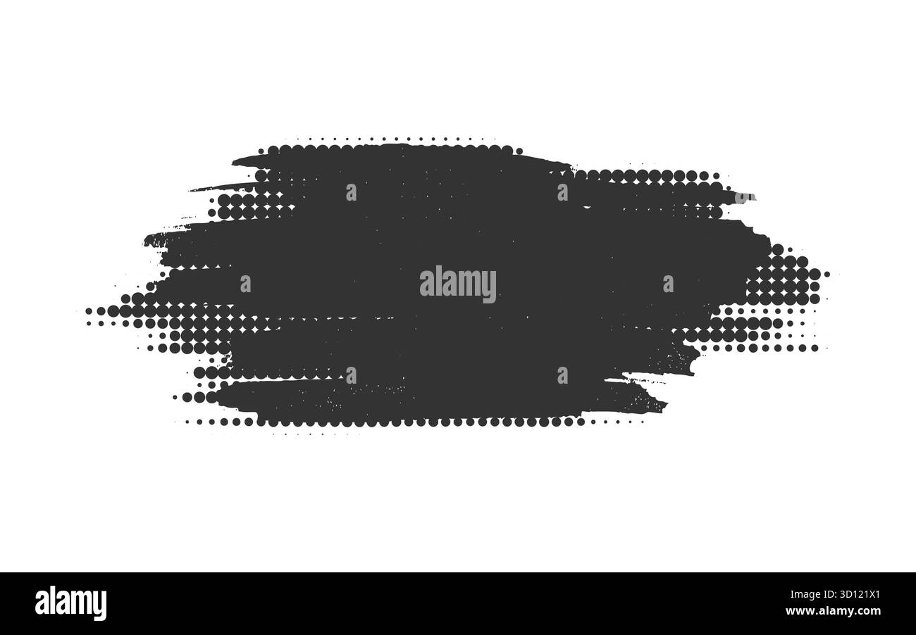 Rough black dry brush stroke halftone textured banner. Grain edge ...