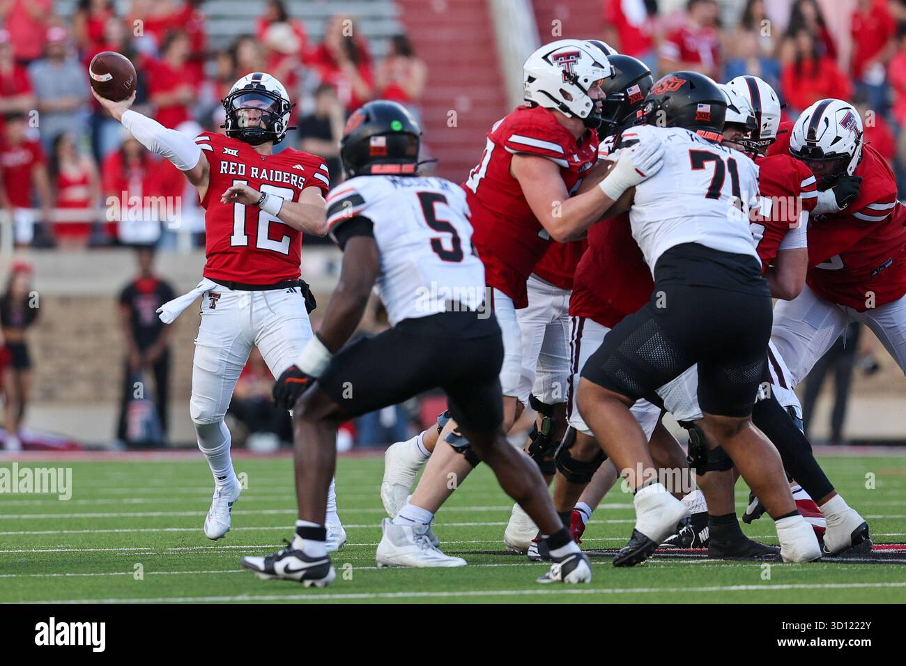 Texas Tech quarterback Mitch Griffis (12) looks to throw a pass during ...