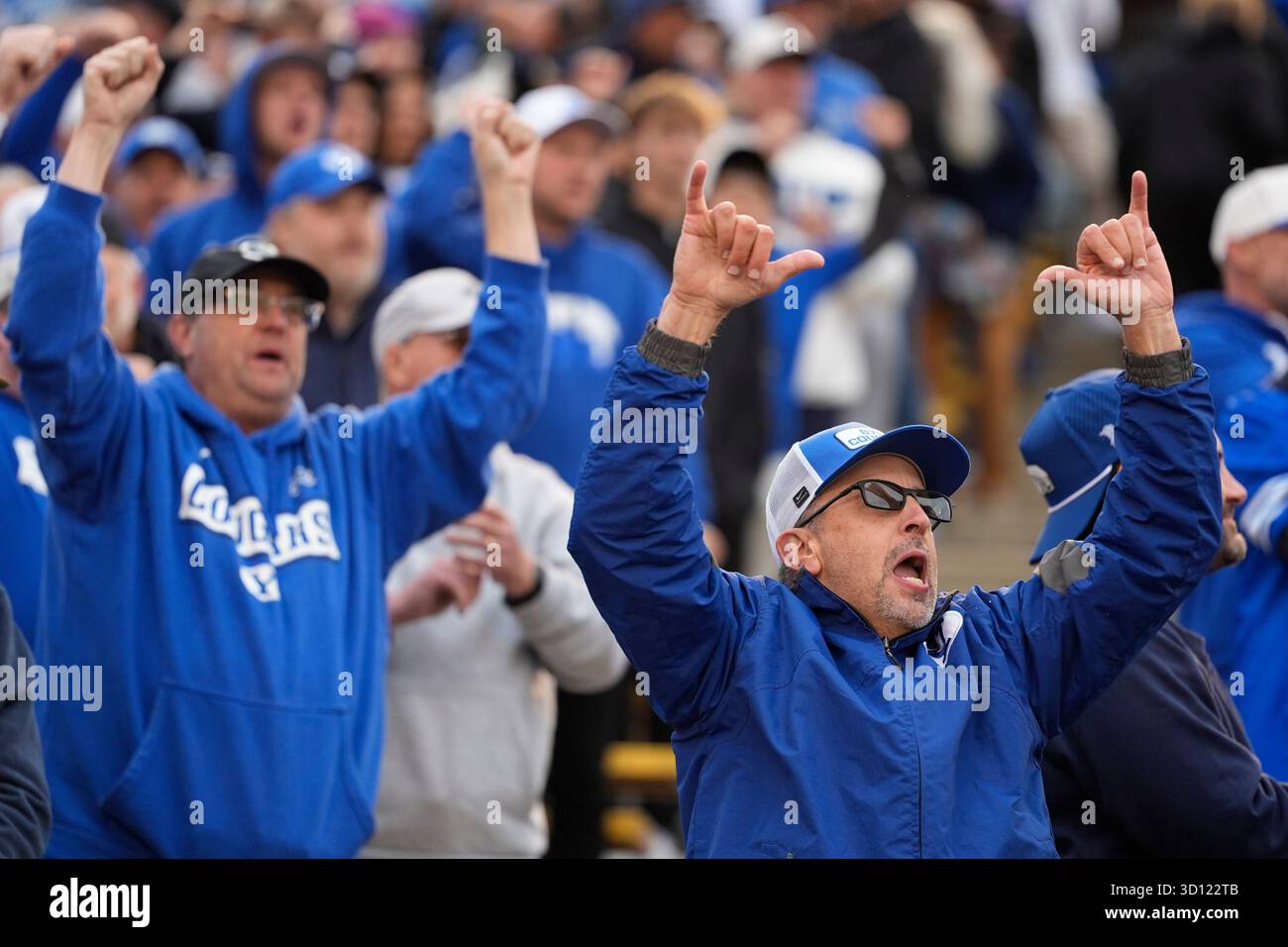BYU fans reacts after a BYU interception for a touchdown during the ...