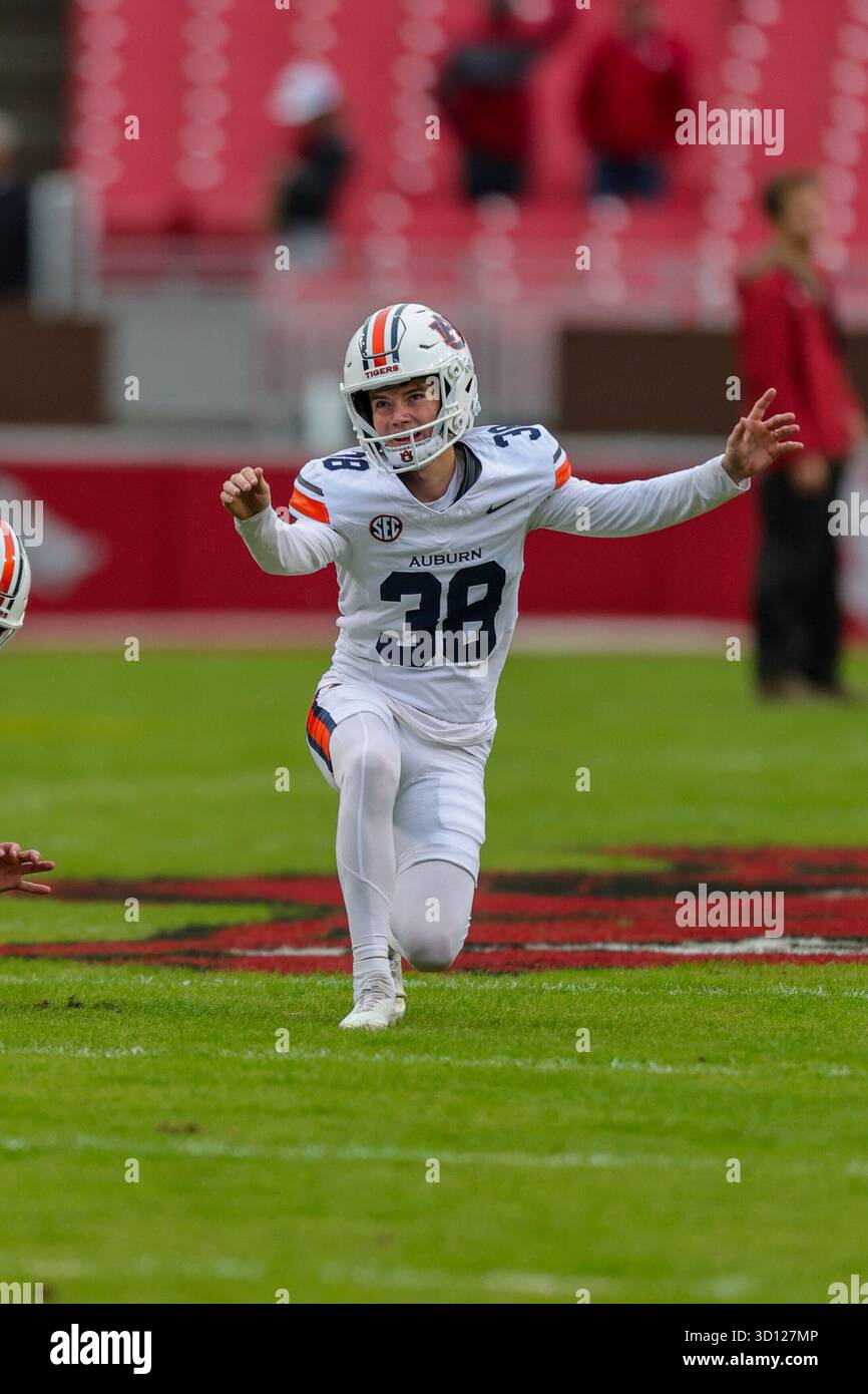 October 25, 2025: Alex McPherson (38) place kicker for Auburn finishes ...