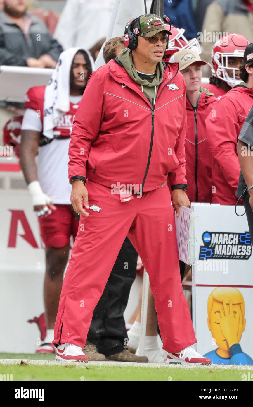 October 25, 2025: Arkansas Interim Defensive Line Coach Jay Hayes looks ...