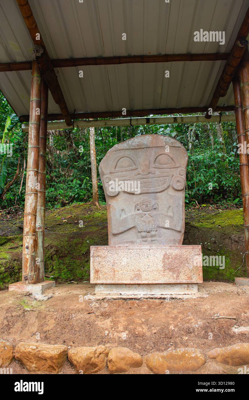 A large stone statue representing pre-Columbian art, located in San ...