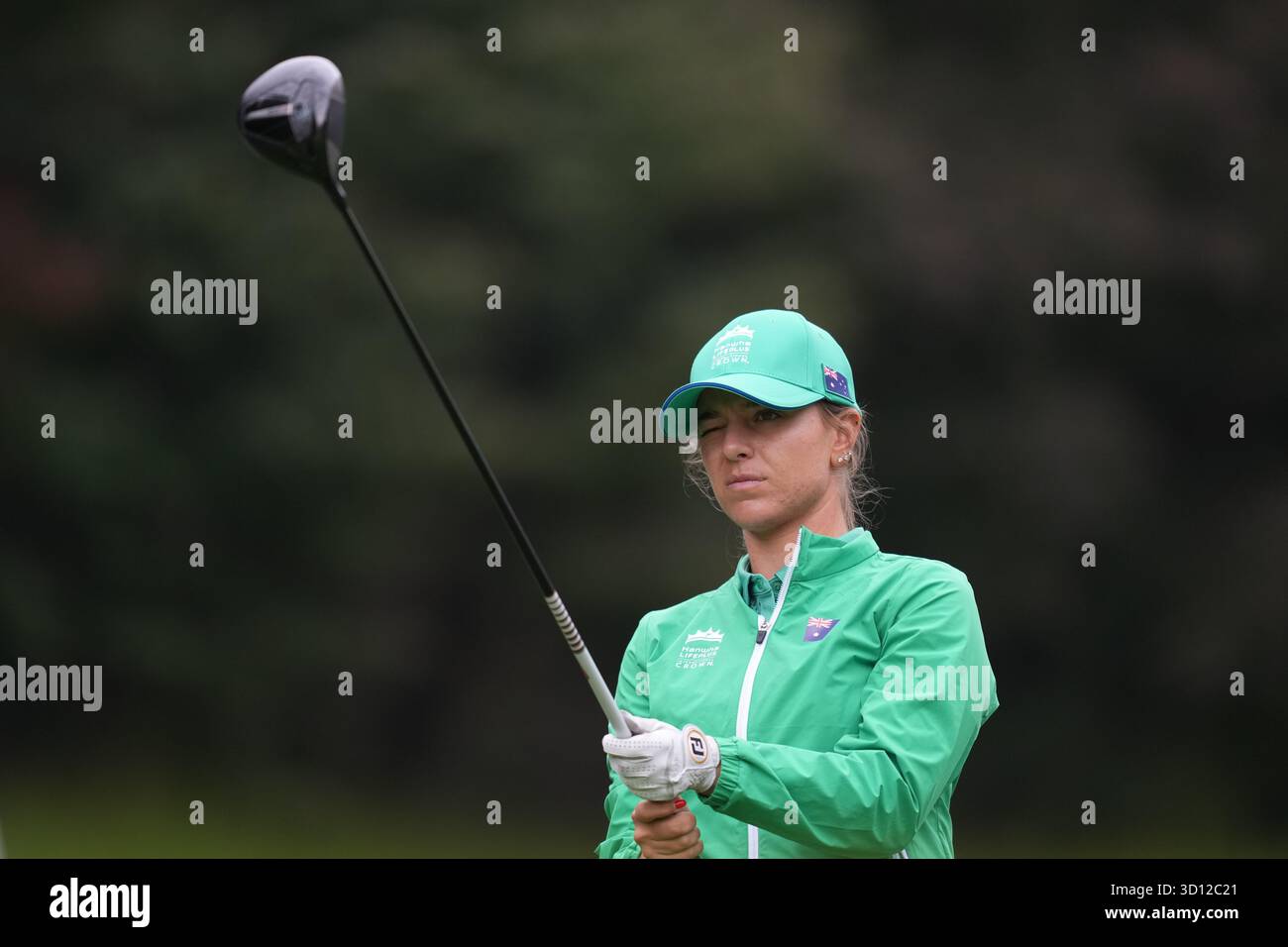Steph Kyriacou of Australia prepares to a tee shot on the ninth hole ...