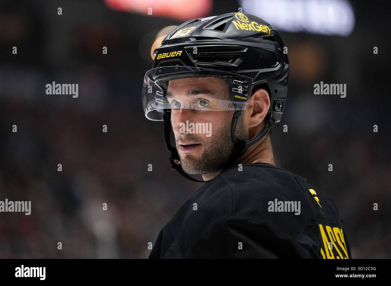 Vancouver Canucks' Max Sasson looks on during a stoppage in play during ...