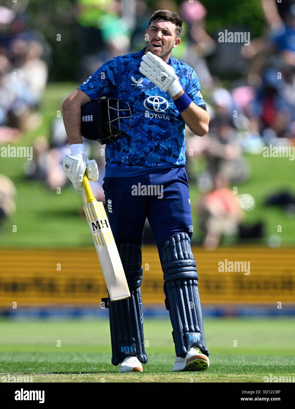 England's Jamie Overton reacts after he was hit during the One Day ...