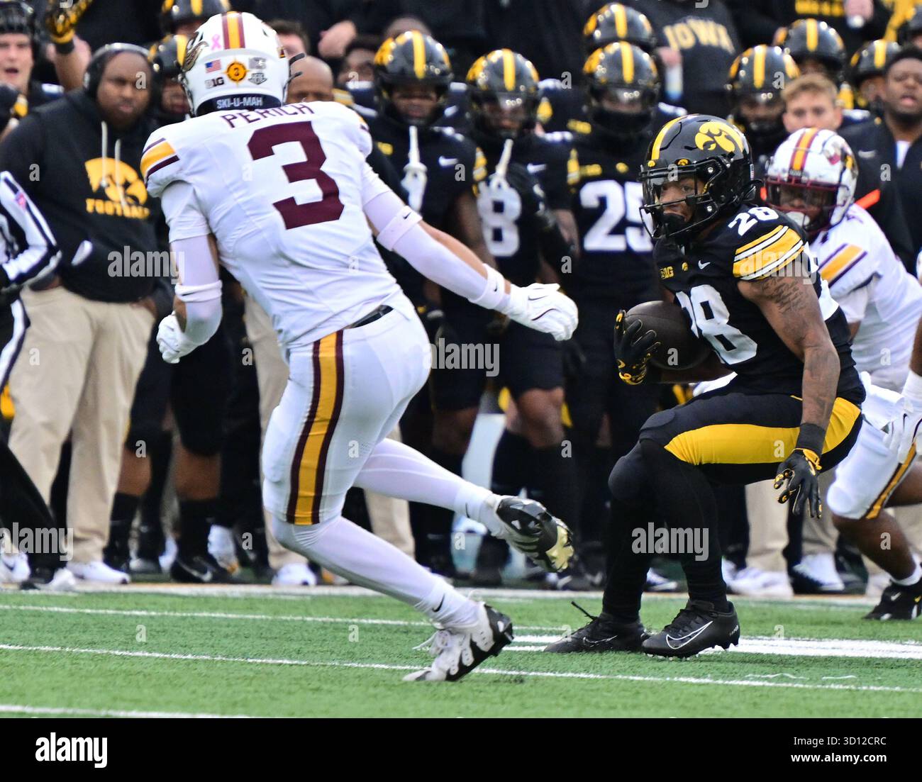 IOWA CITY, IA - OCTOBER 25: Iowa running back Kamari Moulton (28) runs ...