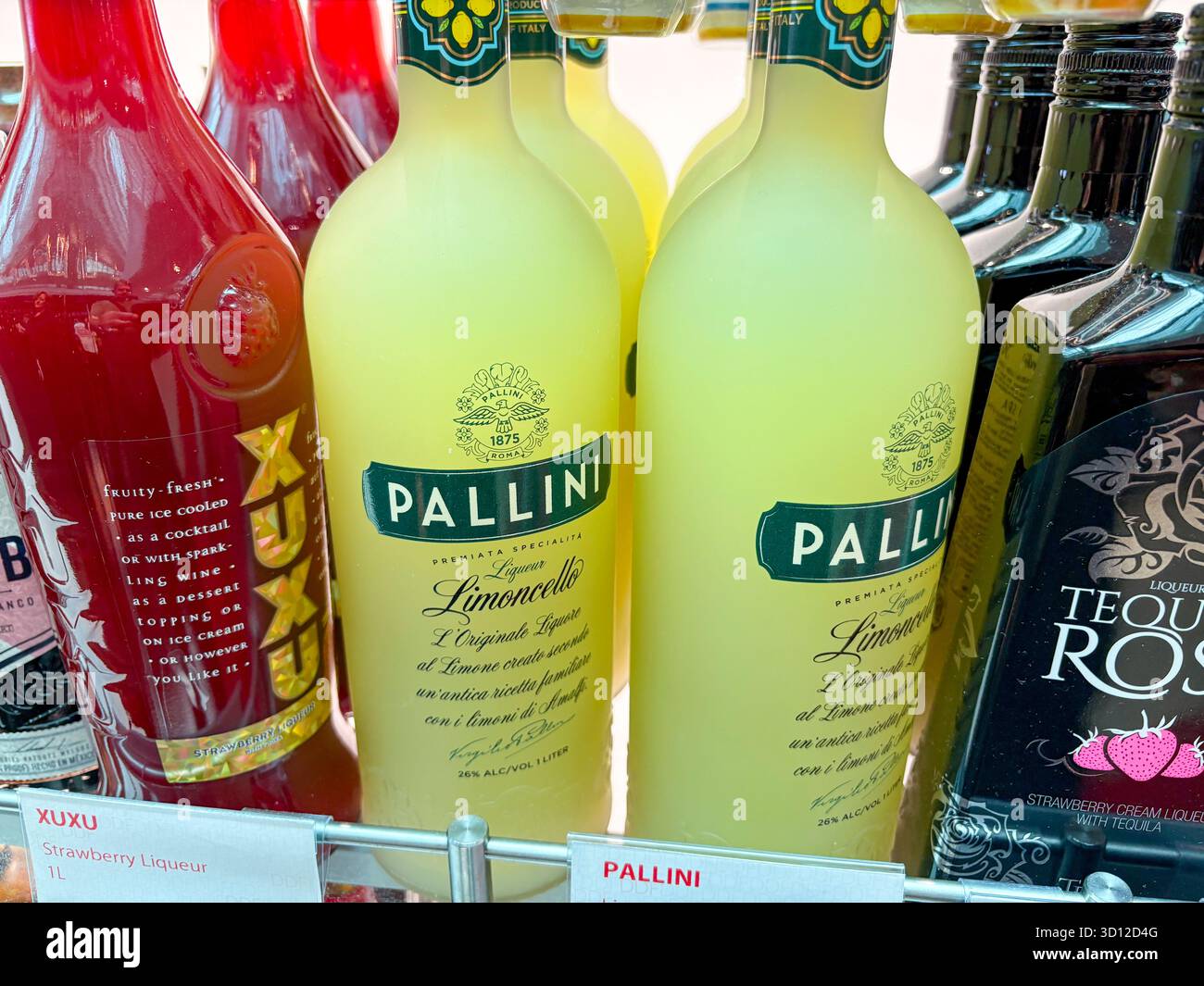 Italian Pallini limoncello liqueur and XUXU German strawberry liqueur ...