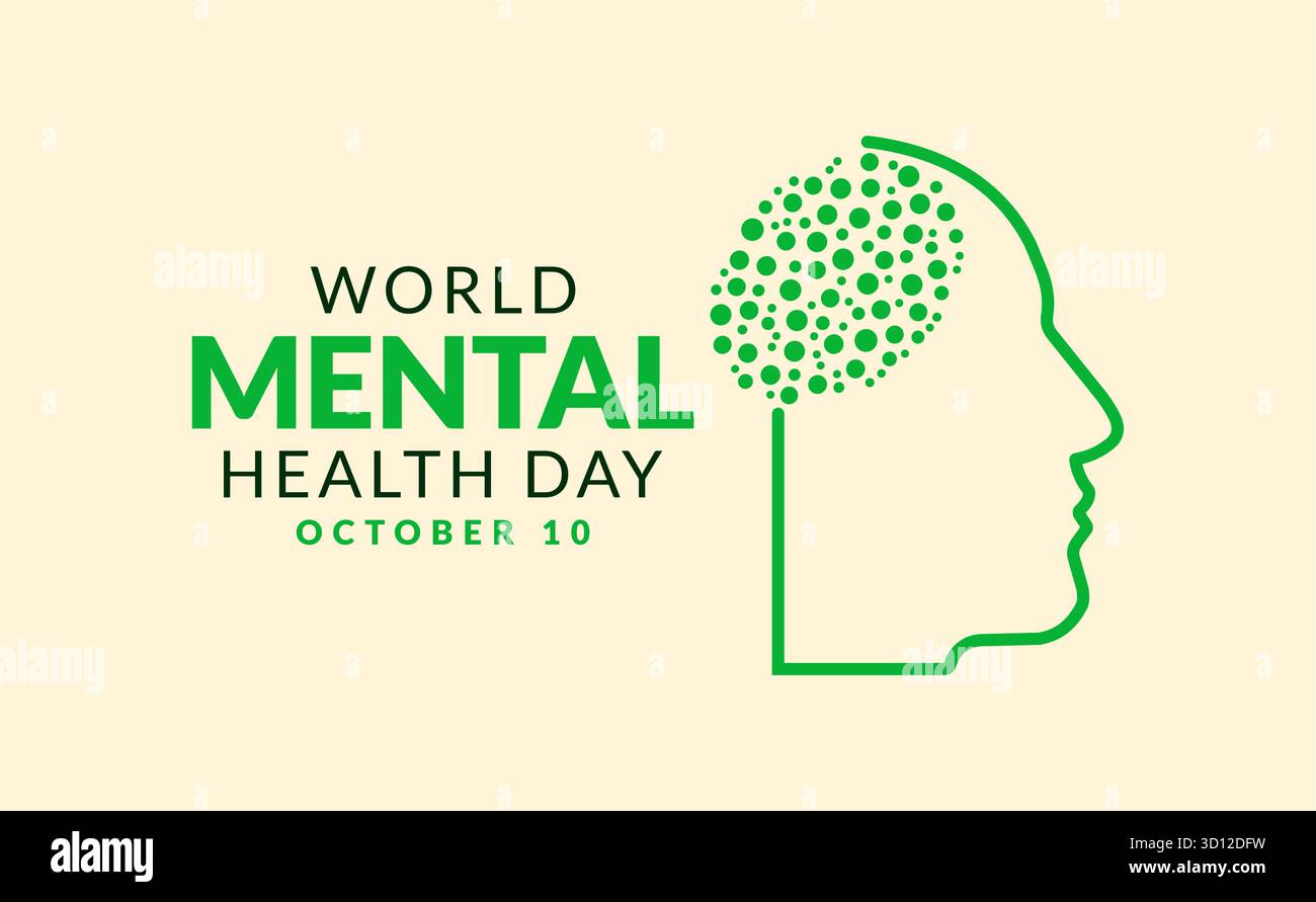 October 10 world mental health day text with human brain head vector ...