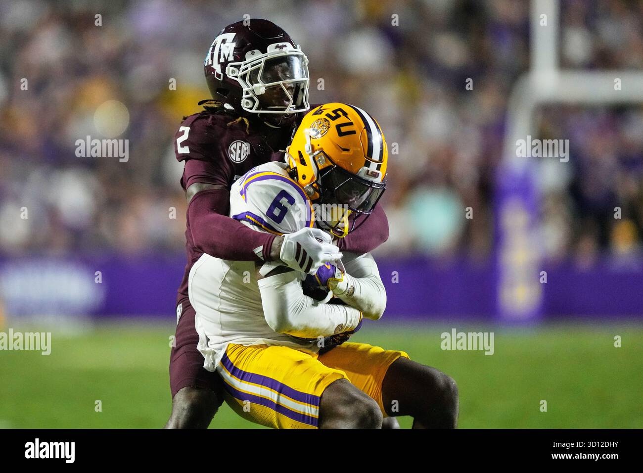 LSU wide receiver Barion Brown (6) is tackled by Texas A&M cornerback ...