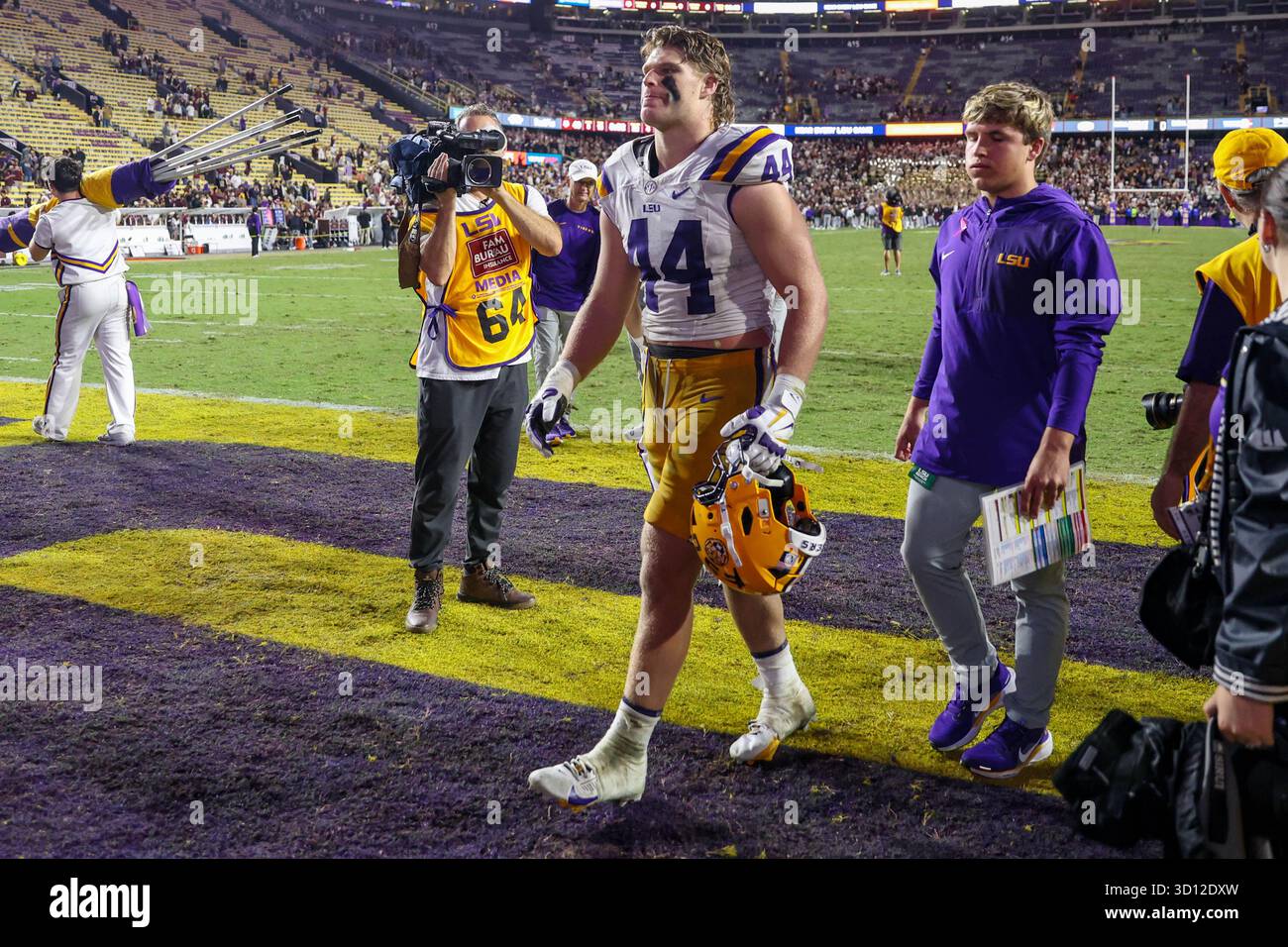 October 25, 2025: LSU's Jack Pyburn (44) walks off the field in ...