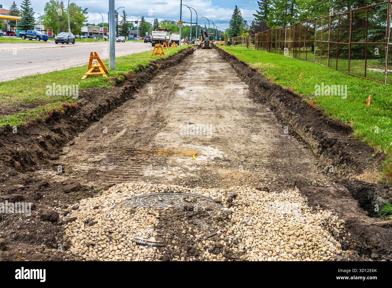 Edmonton, Canada, August 12, 2025: Excavation work for building shared ...