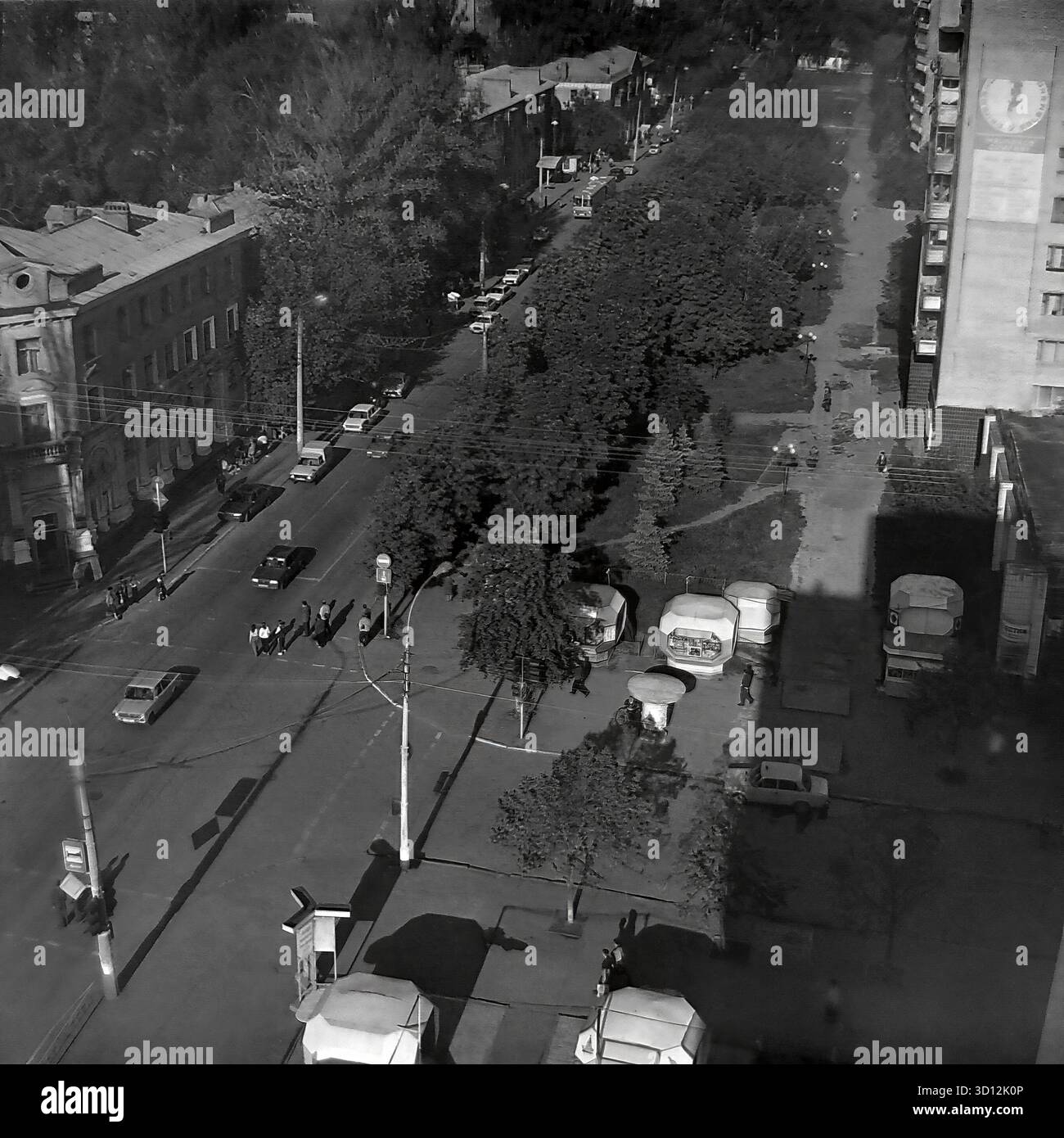 A high-angle view looking down onto Yunykh Kommunarov Street (now ...