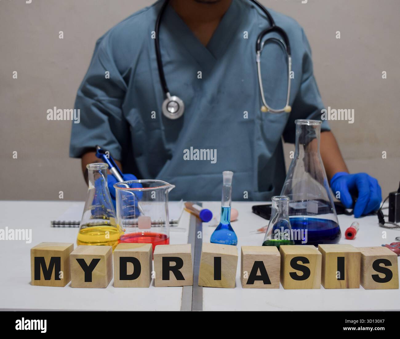 A healthcare professional setup examination of mydriasis in a lab ...