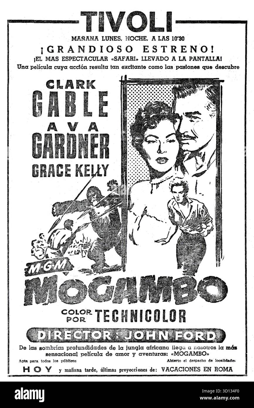 CLARK GABLE and AVA GARDNER in MOGAMBO (1953), directed by JOHN FORD ...