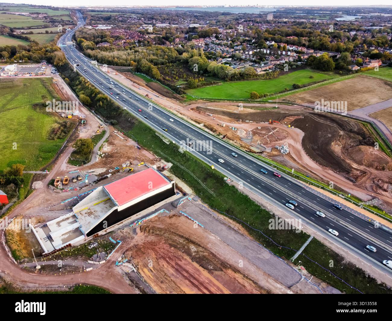 Fareham, Hampshire, UK. 25th October 2025. Aerial view of the M27 at ...
