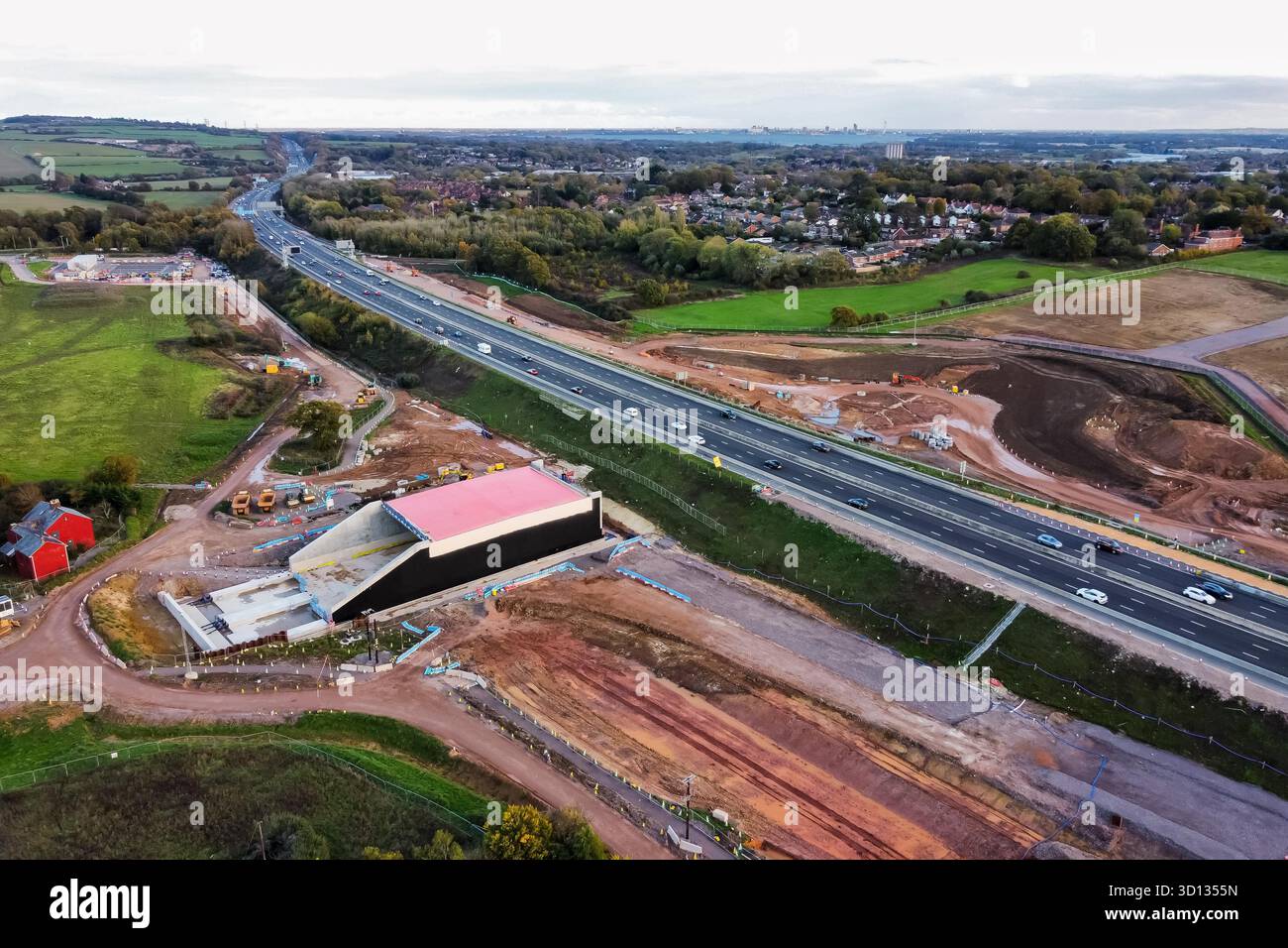 Fareham, Hampshire, UK. 25th October 2025. Aerial view of the M27 at ...