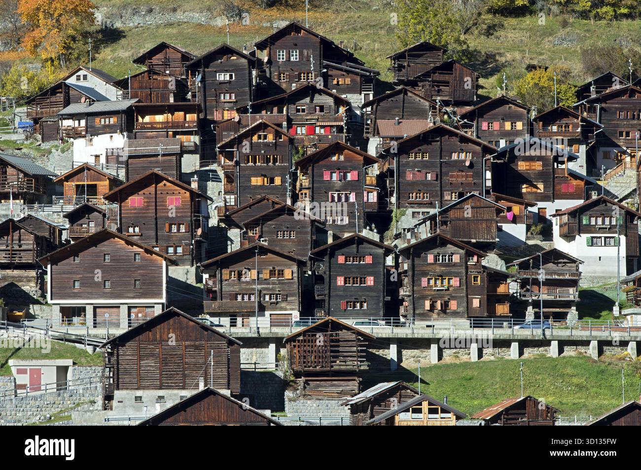 The village of Mache with traditional Valais chalet architecture, Val d ...