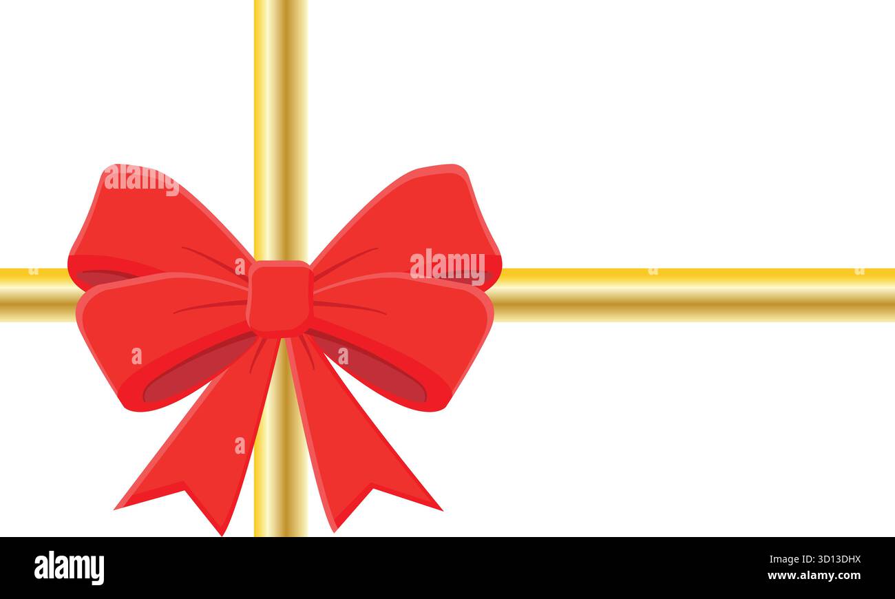 Cartoon Red Bow and Gold ribbon graphic overlay with a white background ...