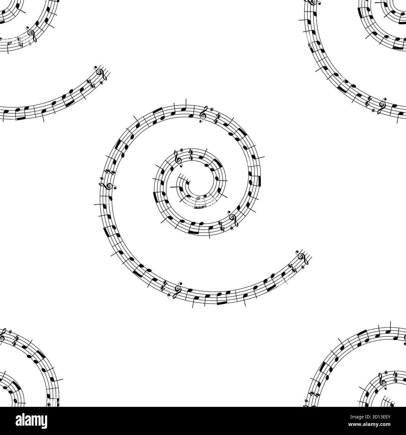 Musical notes in a spiral Seamless pattern design, musical notation ...