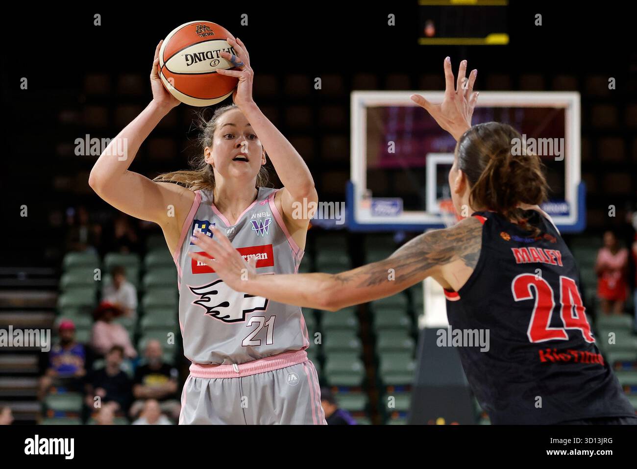 Keely Froling of the Flames looks to pass the ball during the WNBL ...