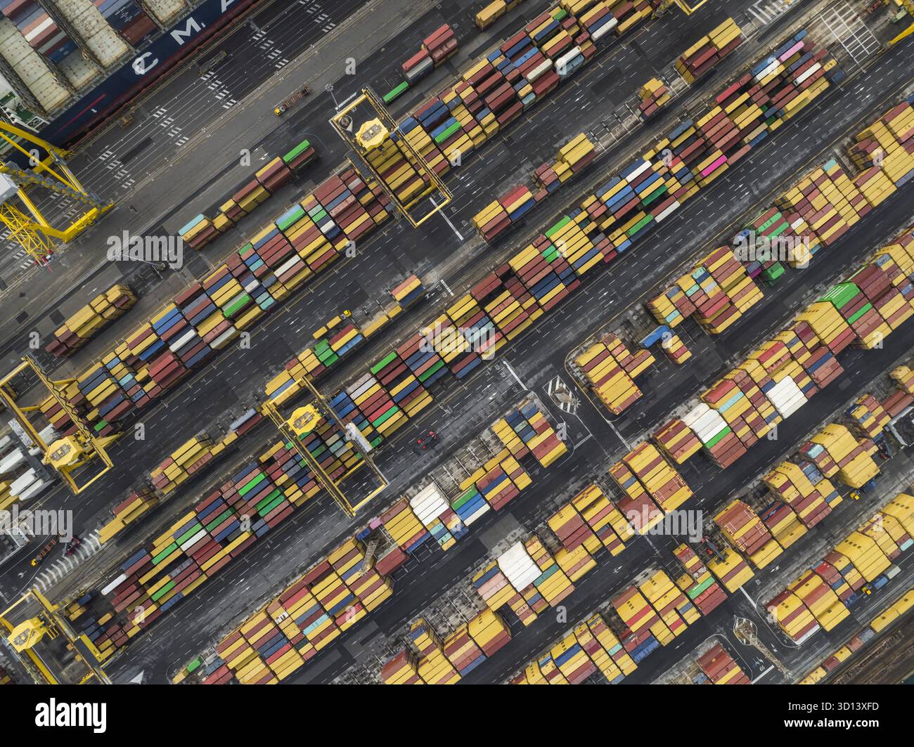 Trieste, Italy - 10 October 2025: Aerial view of a vast port terminal ...