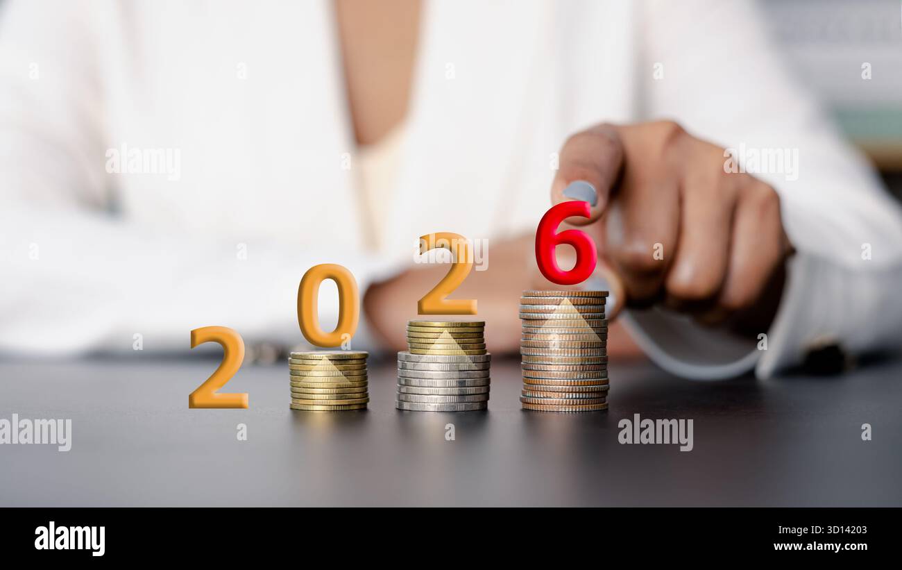 Financial growth and investment goal 2026 concept with stacked coins ...