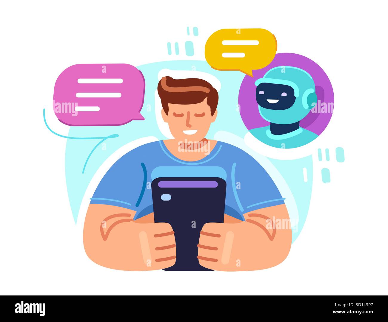 AI assistant, online consultation. Man using mobile phone with robot ...