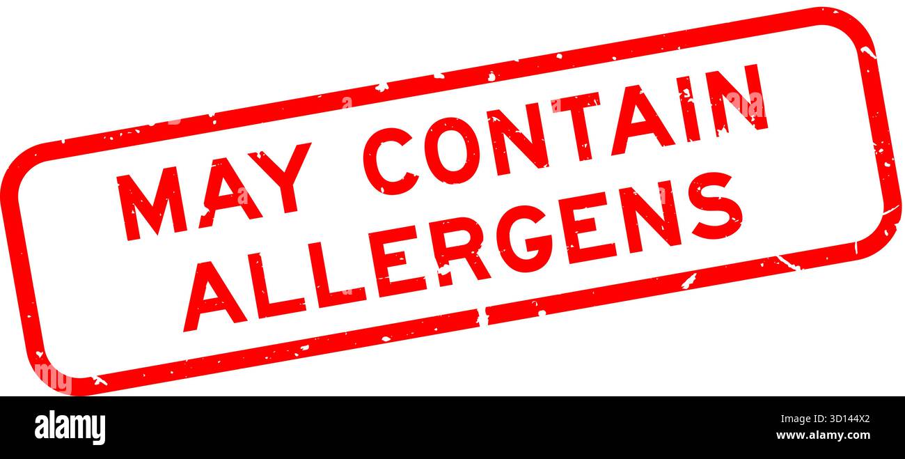 Grunge red may contain allergens word square rubber seal stamp on white ...