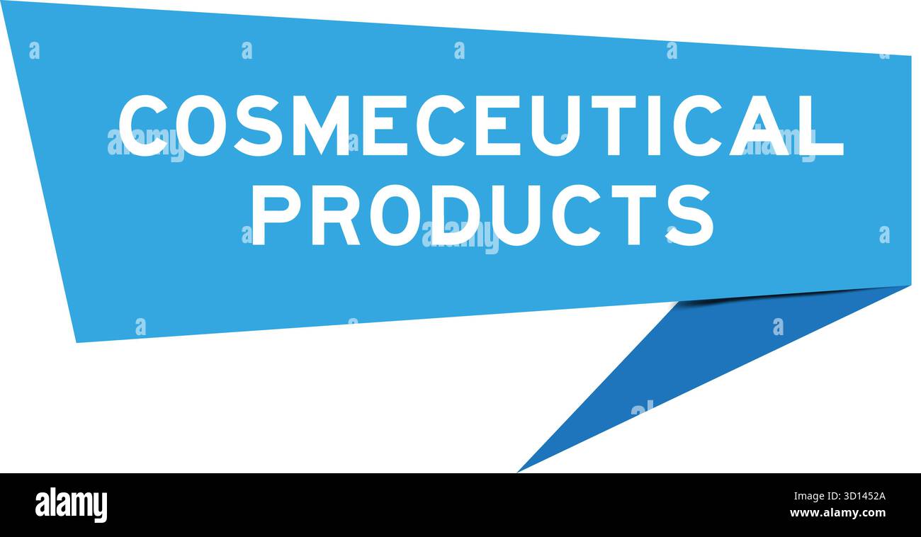 Blue color speech banner with word cosmeceutical products on white ...