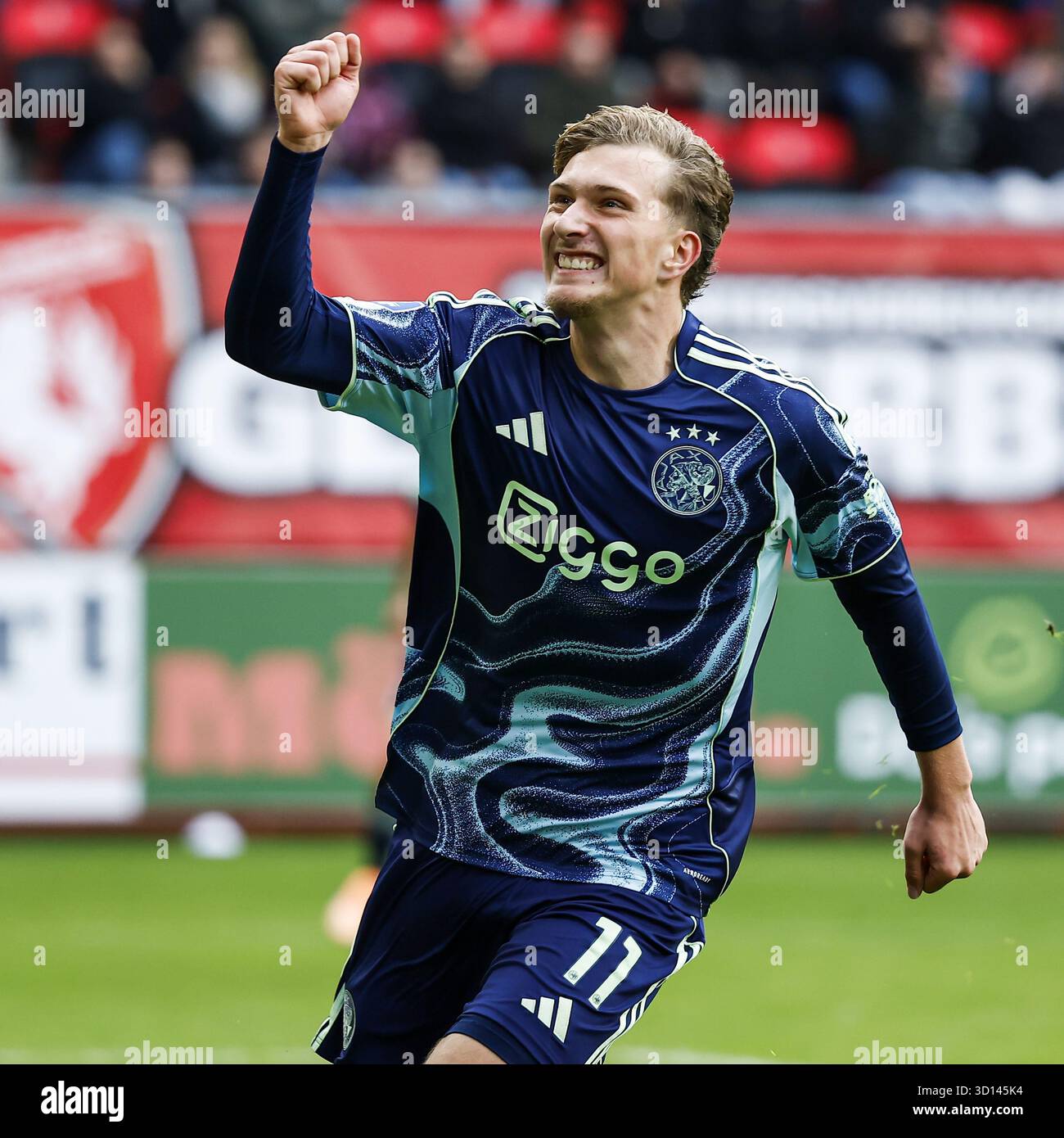 ENSCHEDE - Mika Godts of Ajax celebrates the 1-3 goal during the Dutch ...