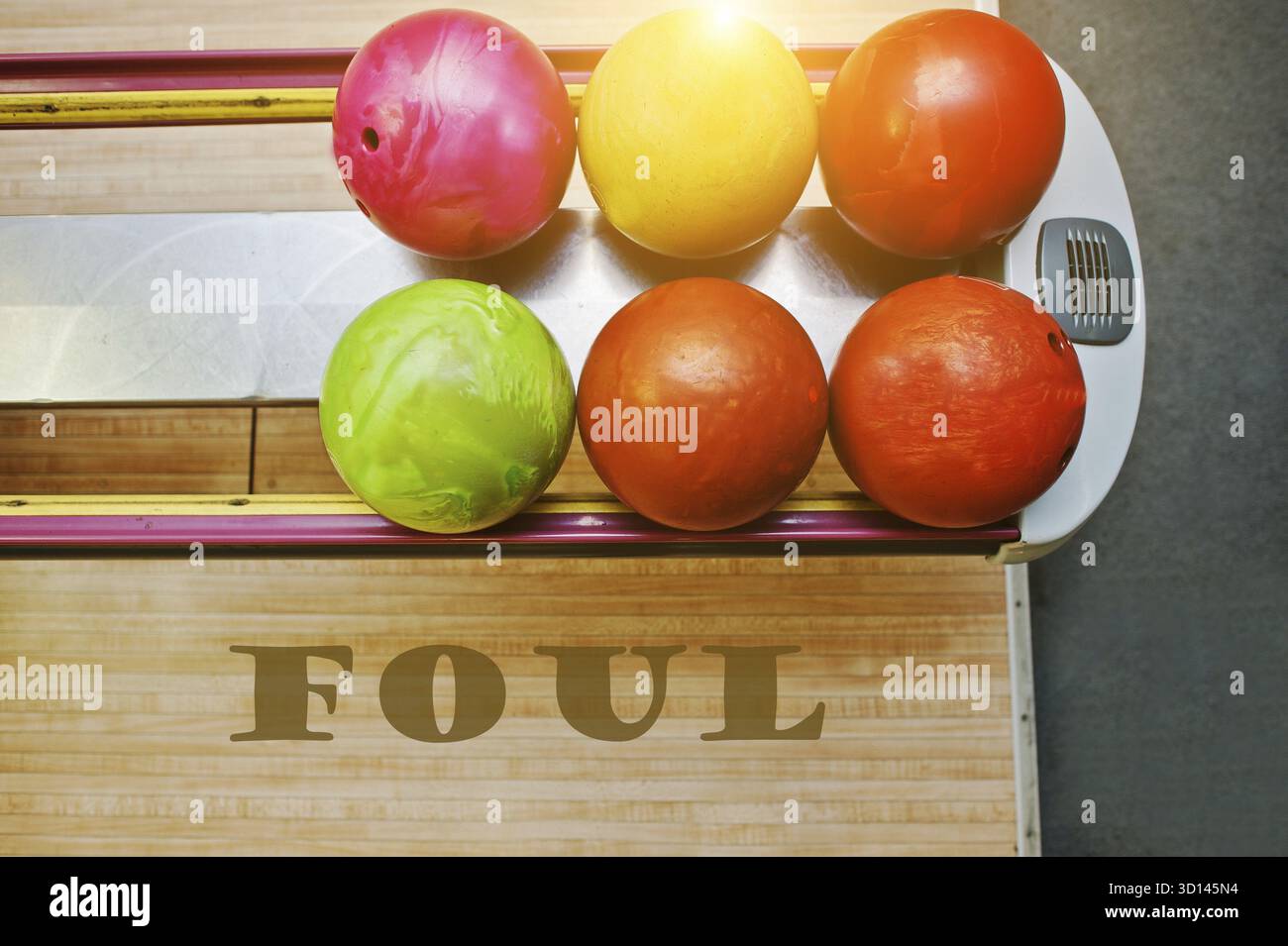 The word foul background bowling balls Stock Photo - Alamy