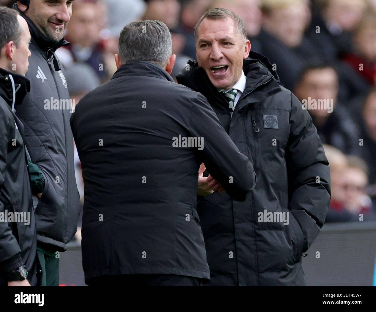 Heart of Midlothian manager Derek McInnes (left) and Celtic manager ...