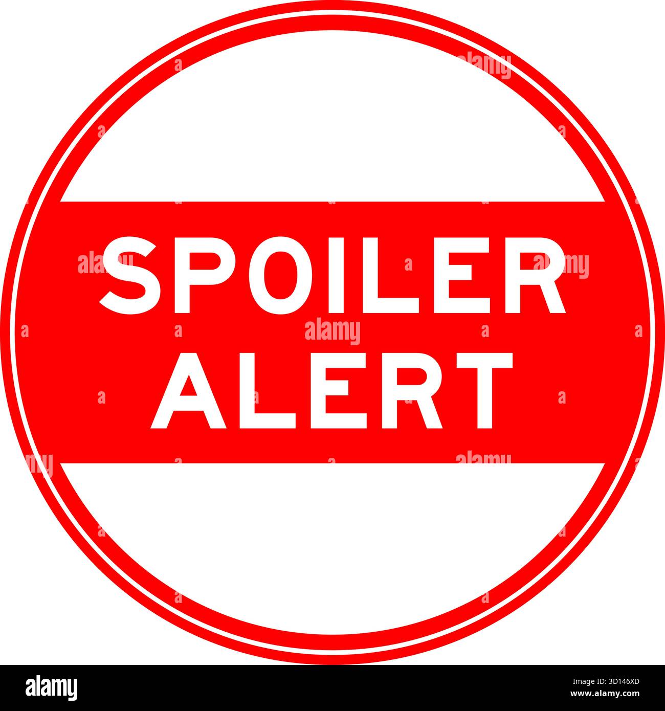 Red color round seal sticker in word spoiler alert on white background ...