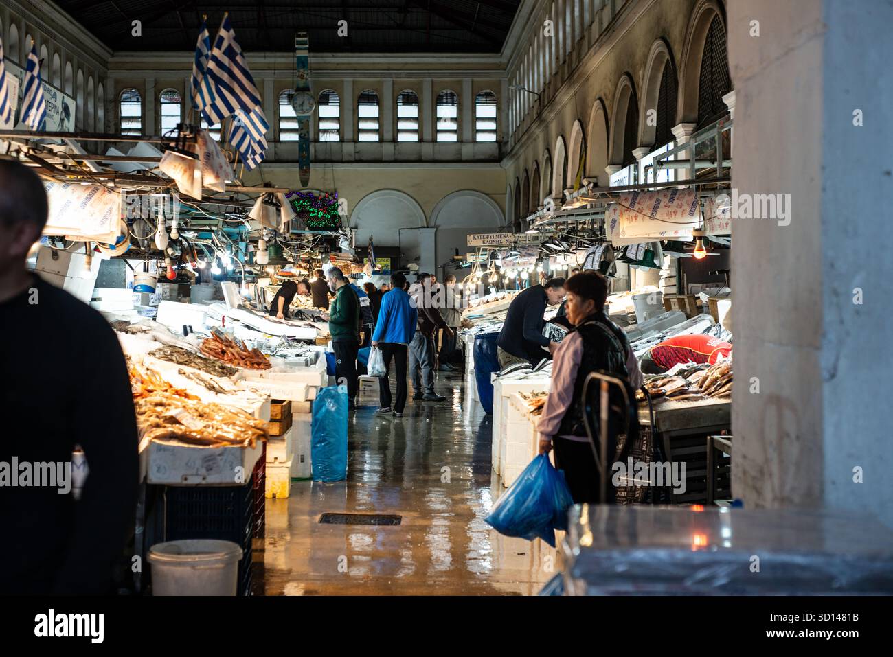 view of the municipal market of Athens, Greece Stock Photo - Alamy