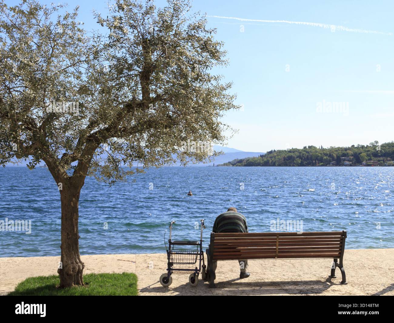 Alter Mann auf Parkbank am Gardasee Stock Photo - Alamy