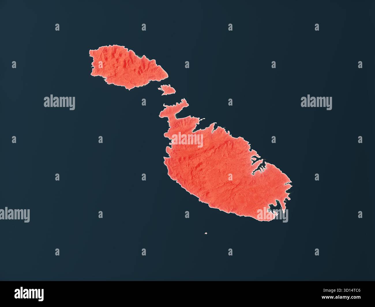 Malta highlighted in red on a realistic map with country borders ...