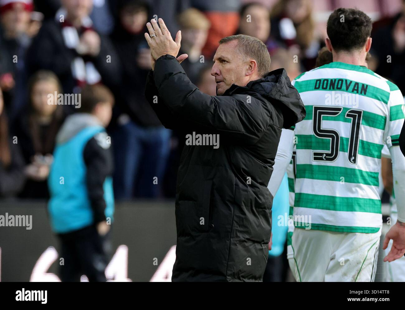 Celtic manager Brendan Rodgers applauds the fans after the William Hill ...