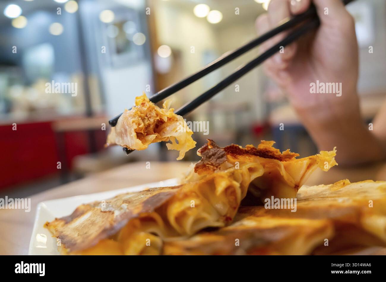 Traditional Taiwanese snacks of fried dumpling in a restaurant at ...