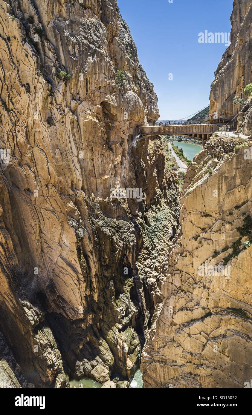 Path along steep cliffs, rocks and mountain river in Spain Stock Photo ...
