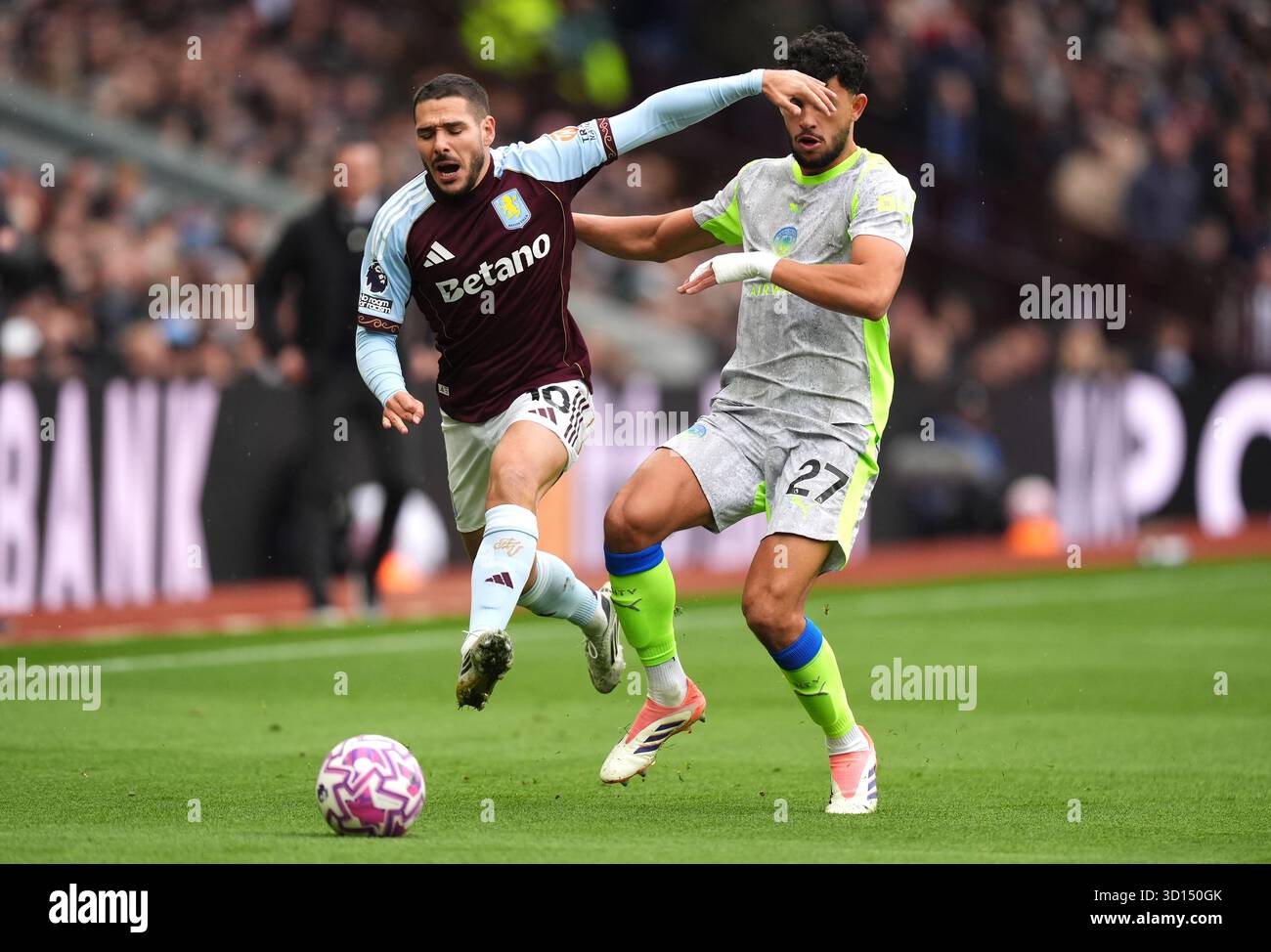Aston Villa's Emi Buendia (left) and Manchester City's Matheus Nunes ...