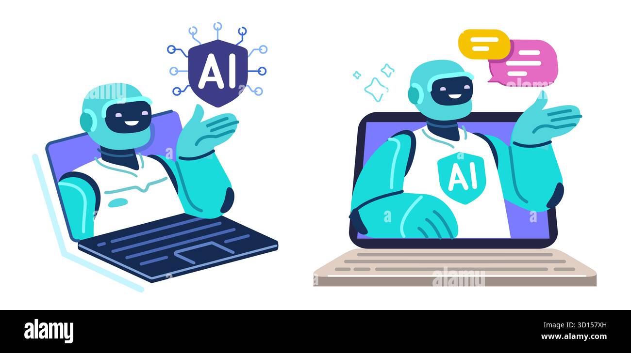 AI online support. Laptop with robot assistant. Artificial intelligence ...