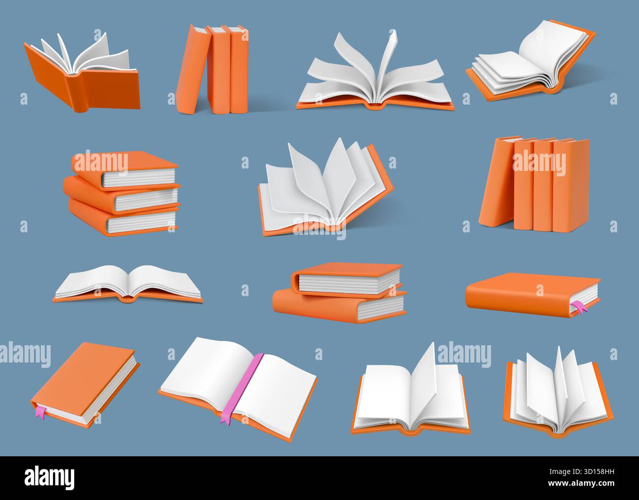 3d books. Open school library, education read render elements ...