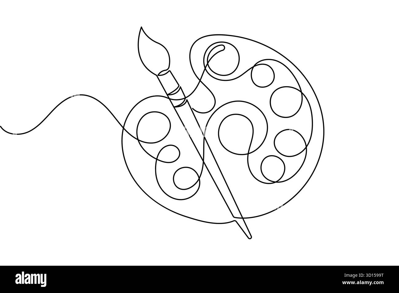 Minimalist one line drawing of paint palette and art brush isolated ...